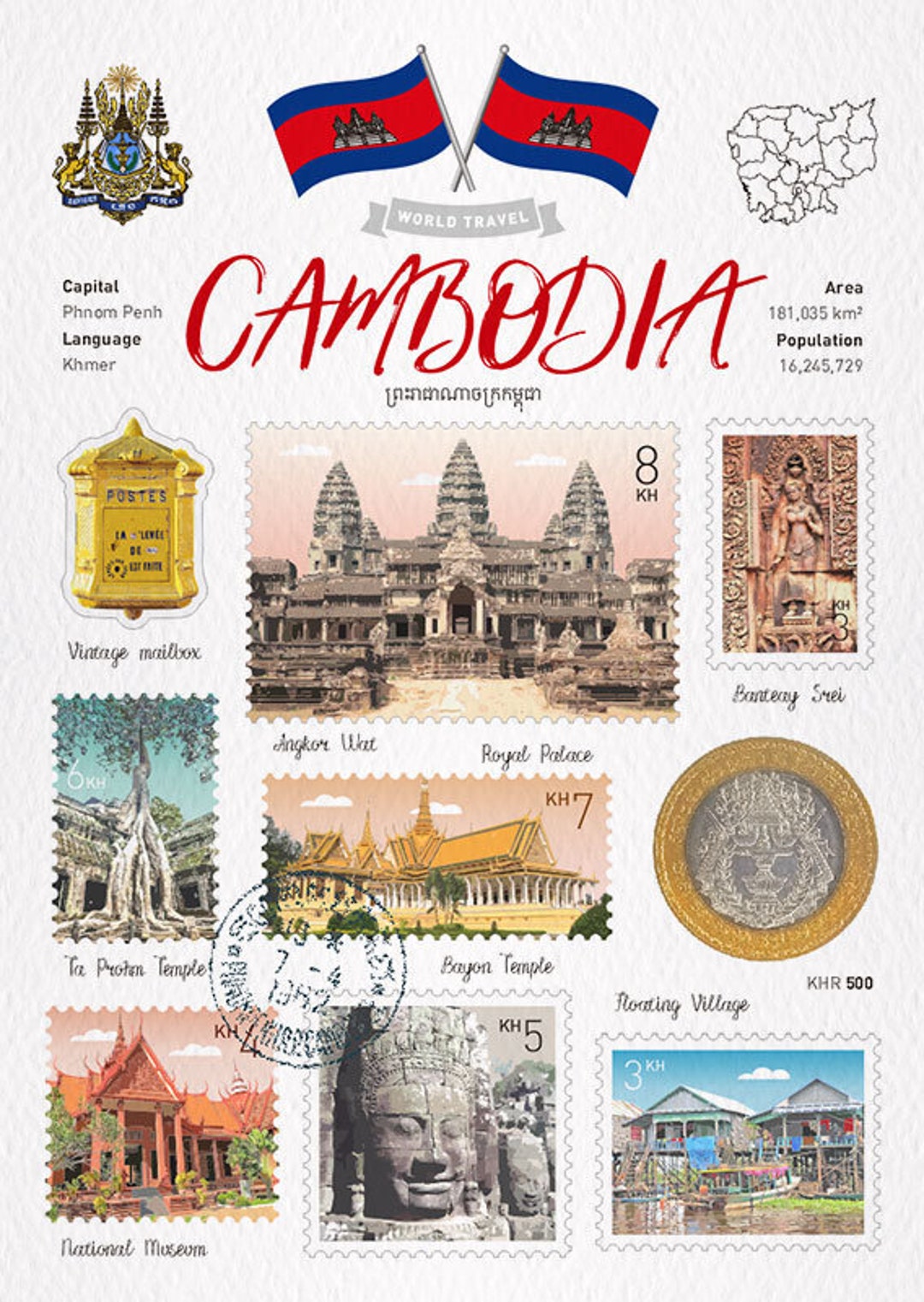 WT World Travel Cambodia Postcard - Etsy