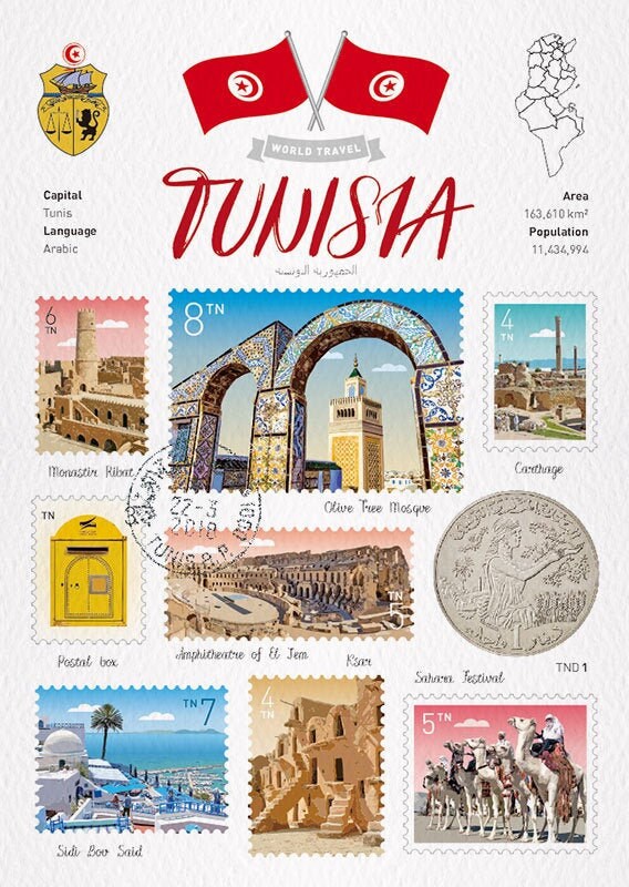WT World Travel Tunesien Postkarte - Etsy.de