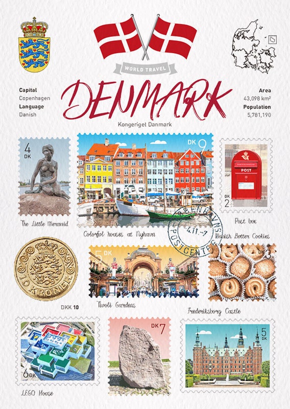 WT World Travel Denmark Postcard - Etsy