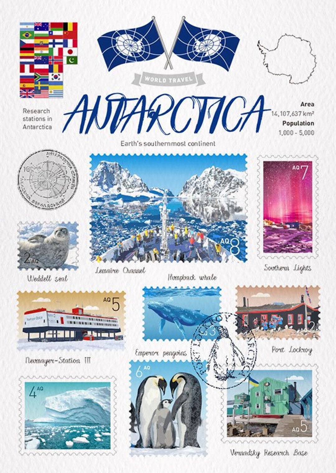 WT World Travel Antarctica Postcard - Etsy