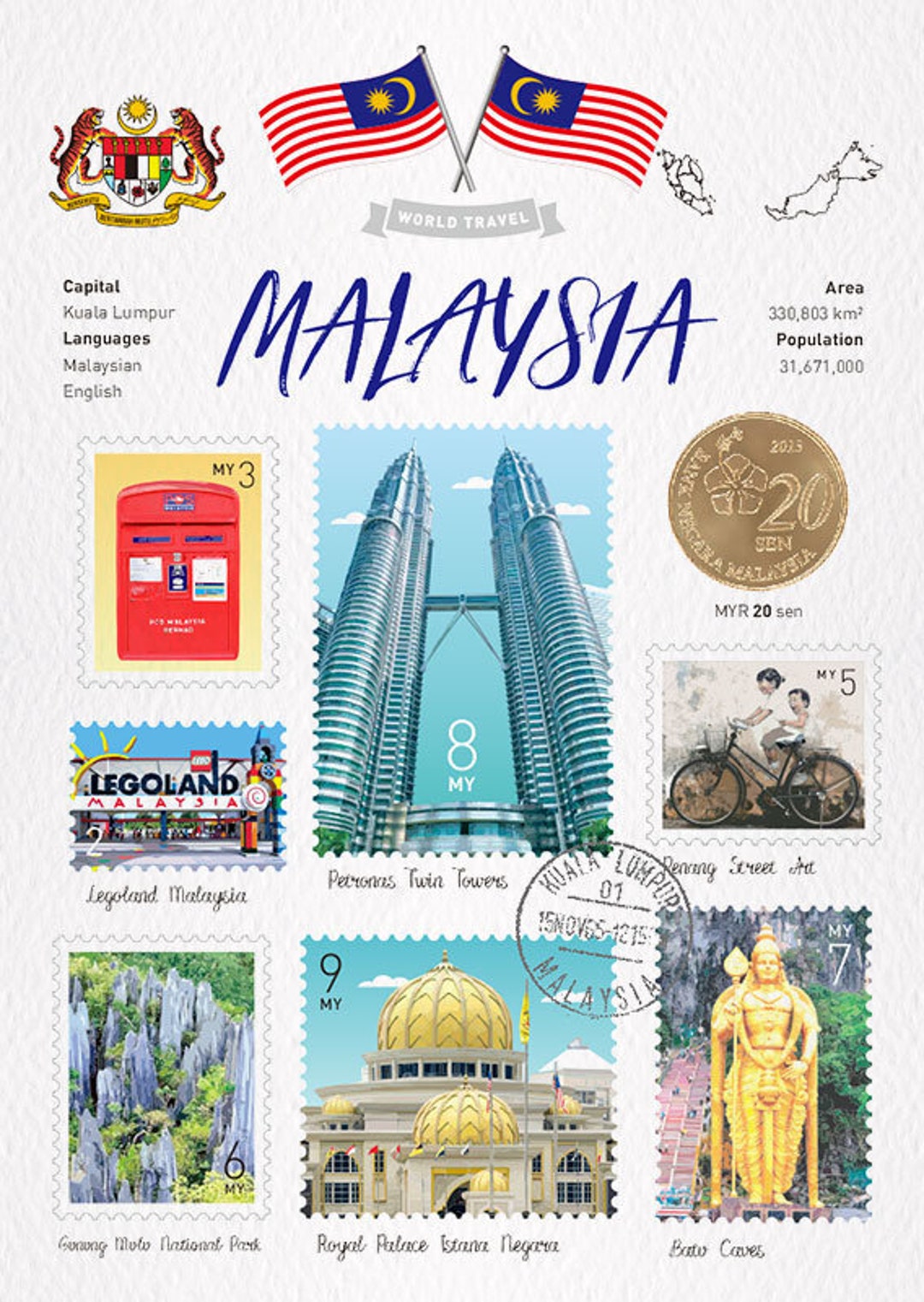 WT World Travel Malaysia Postcard - Etsy