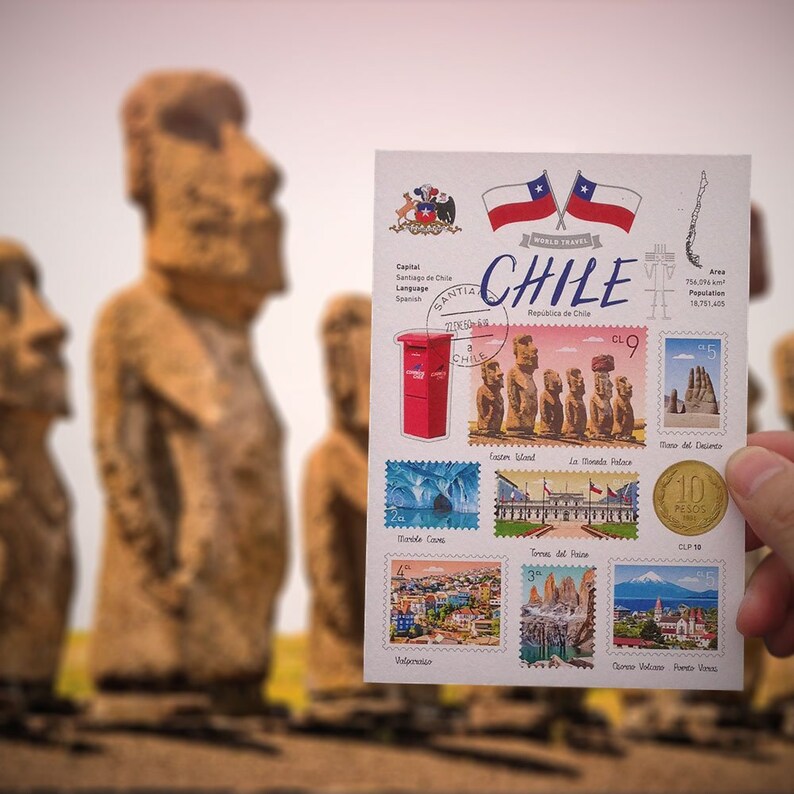 WT World Travel Chile Postcard - Etsy