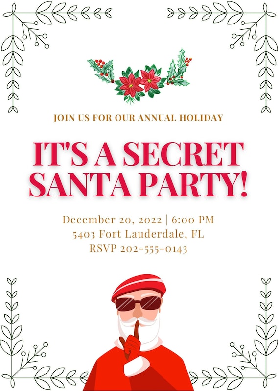 Secret Santa Party Invitation Editable Template. Ideal for a - Etsy