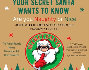Secret Santa Party Invitation, Editable Template. Ideal for a Very Merry Christmas Eve, Secret ...