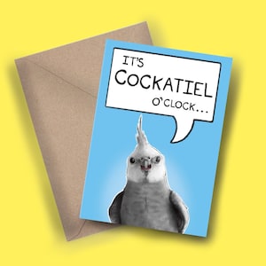 Cockatiel Cocktail O'clock Card - Parrot Birthday Card - A5 Card ...