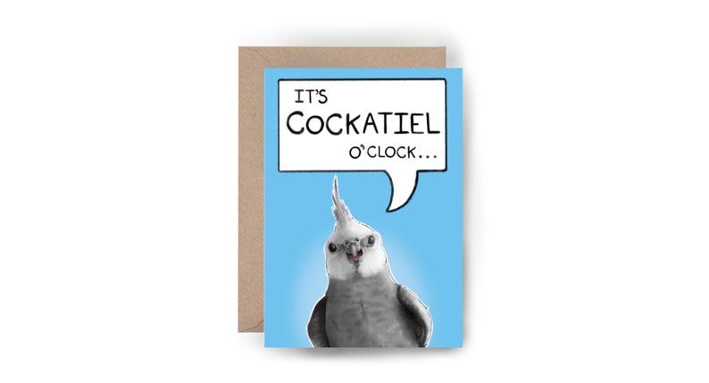 Cockatiel Cocktail O'clock Card Parrot Birthday Card - Etsy