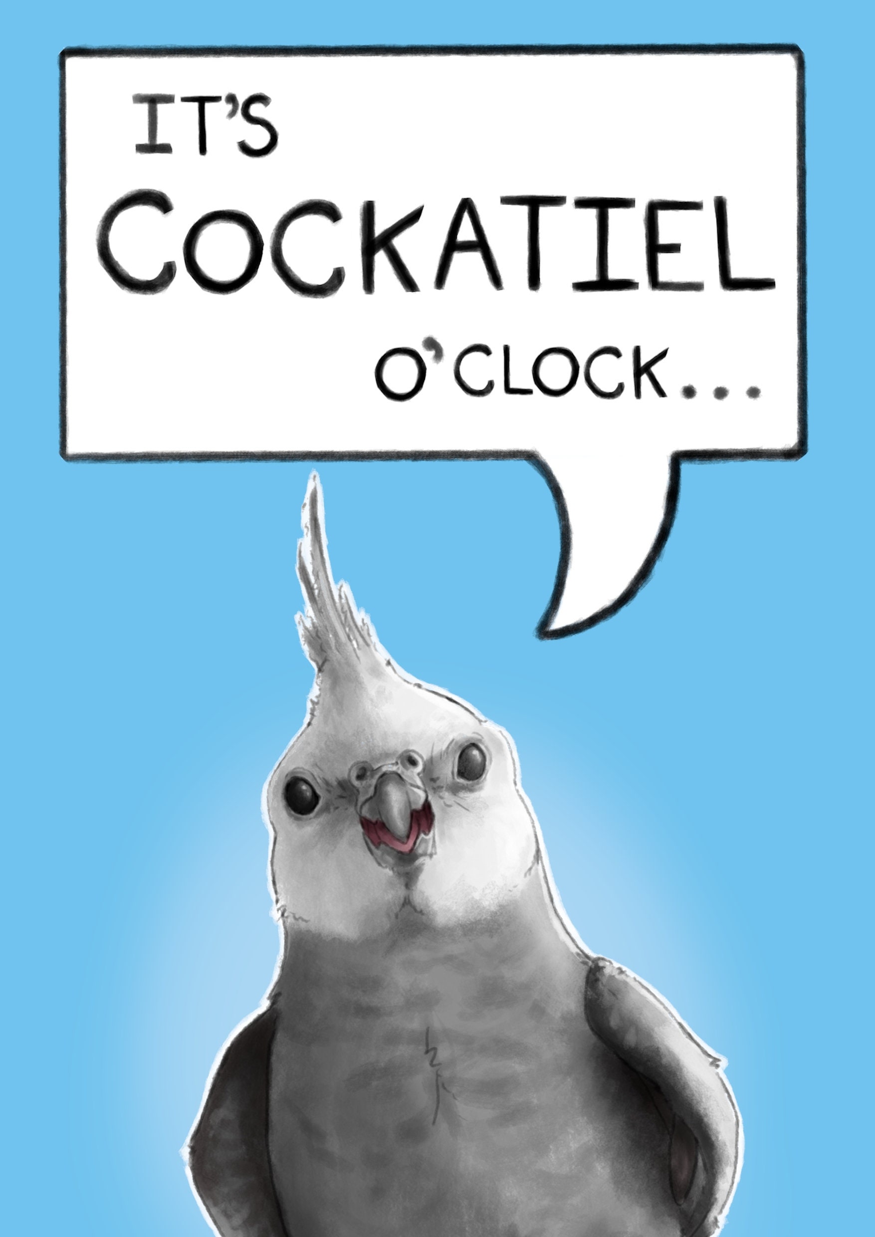 Cockatiel Cocktail O'clock Card Parrot Birthday Card - Etsy