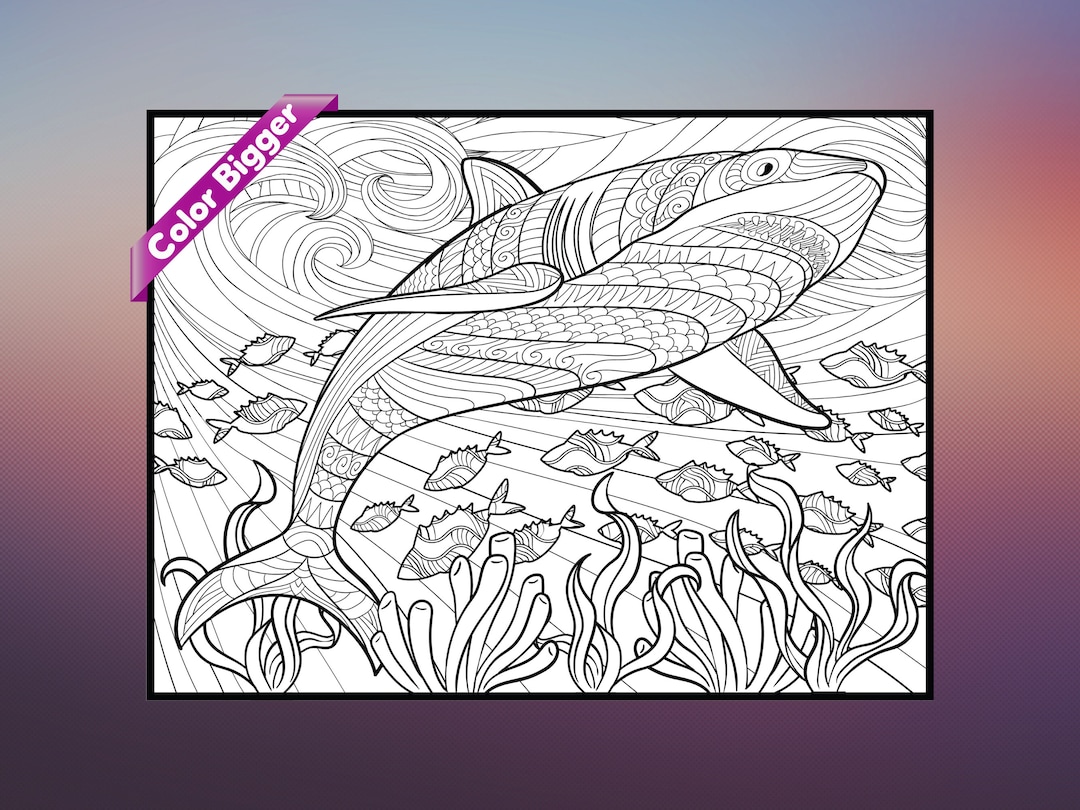Huge Shark Coloring Poster in Sizes 24x32 or 36x48, Home Decor, Wall ...