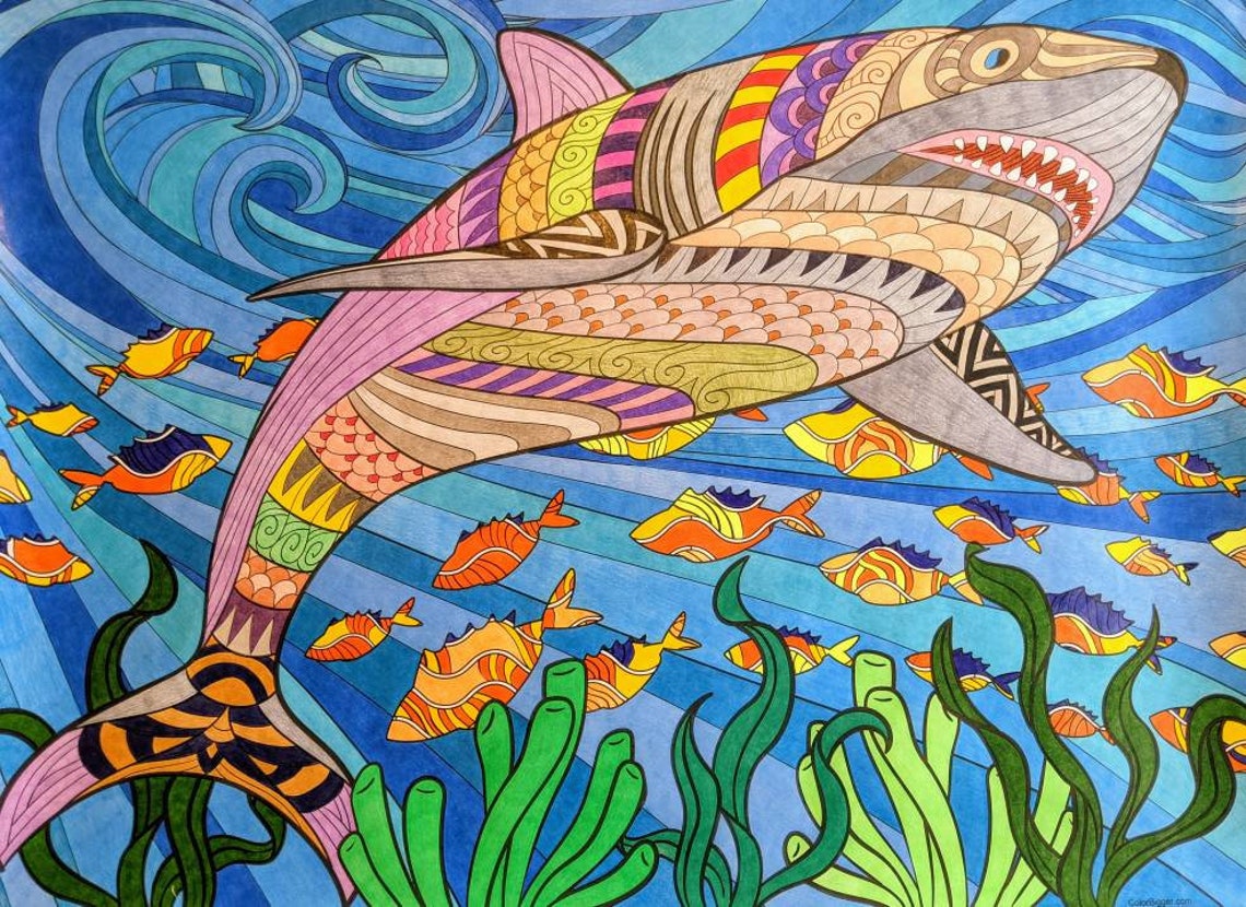 Huge Shark Coloring Poster in Sizes 24x32 or 36x48, Home Decor, Wall ...