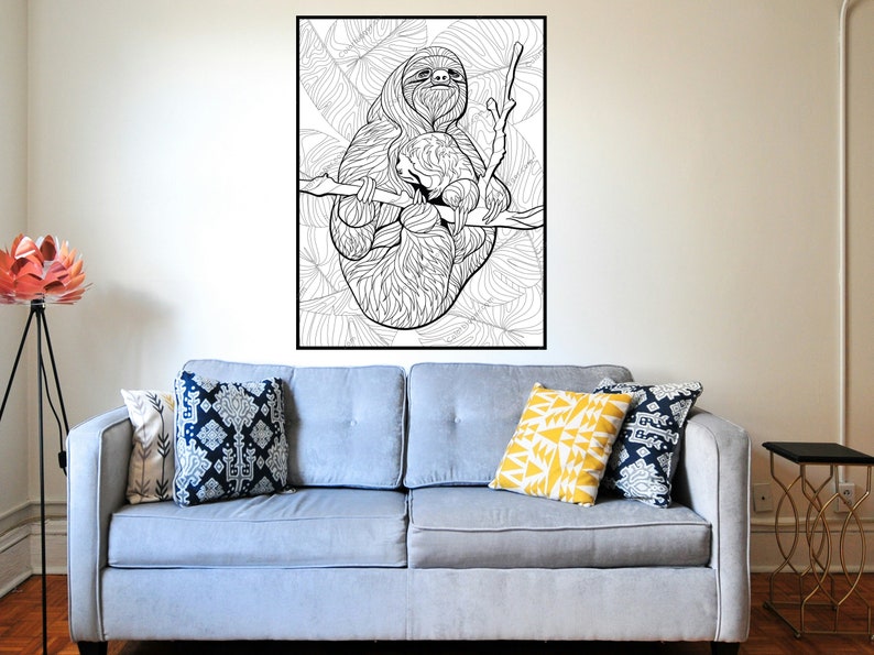 Giant Sloth Coloring Poster – Intricate Mindfulness Activity for Adults ...