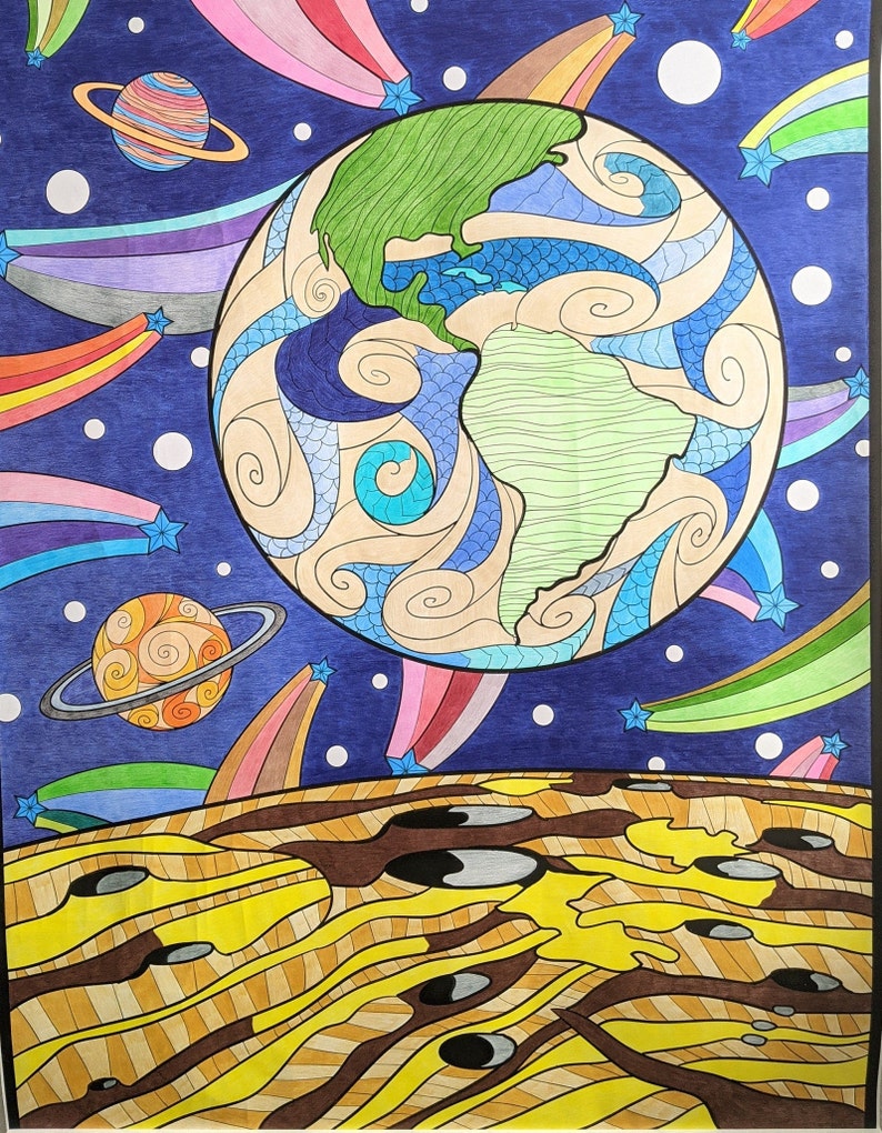 Huge Space Scene Coloring Poster in Sizes 24x32 or 36x48, Home Decor ...