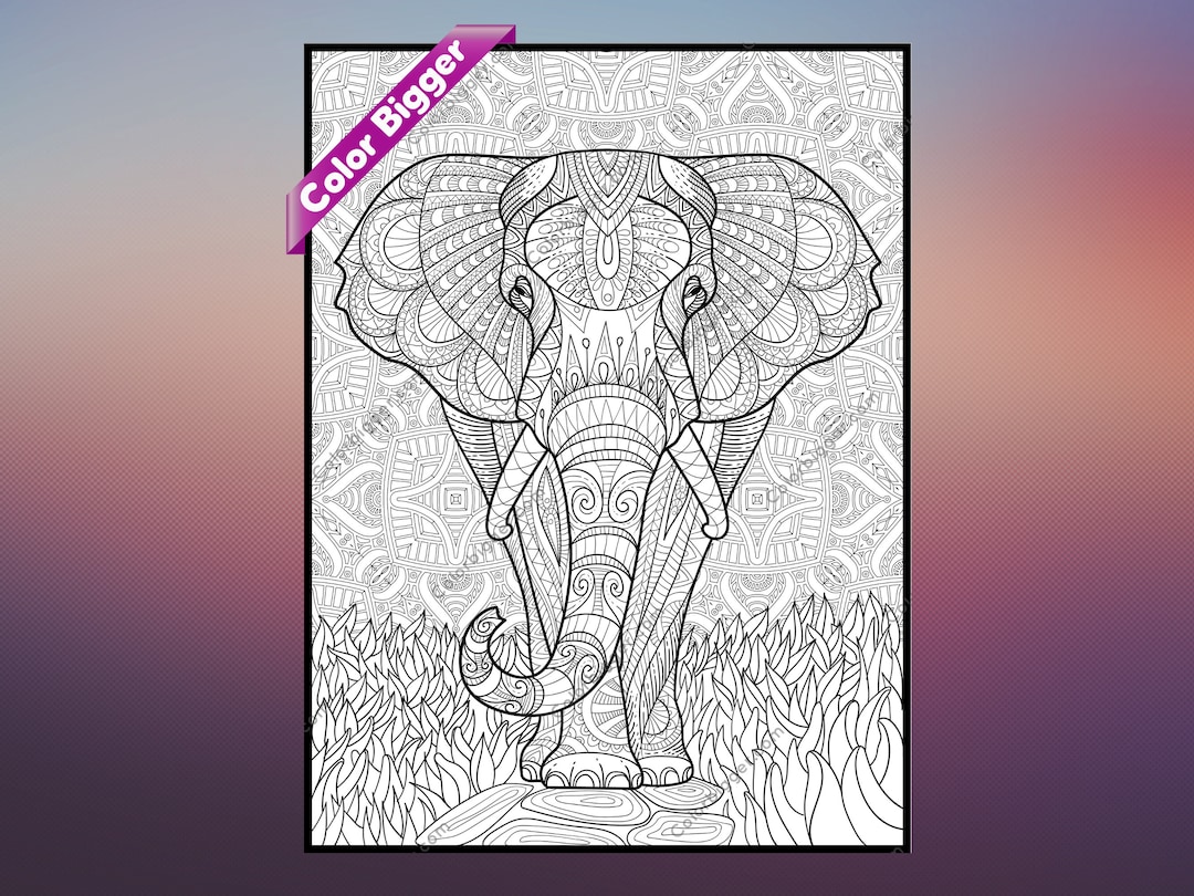 Huge Elephant Coloring Poster in Sizes 24x32 or 36x48, Home Decor, Wall ...
