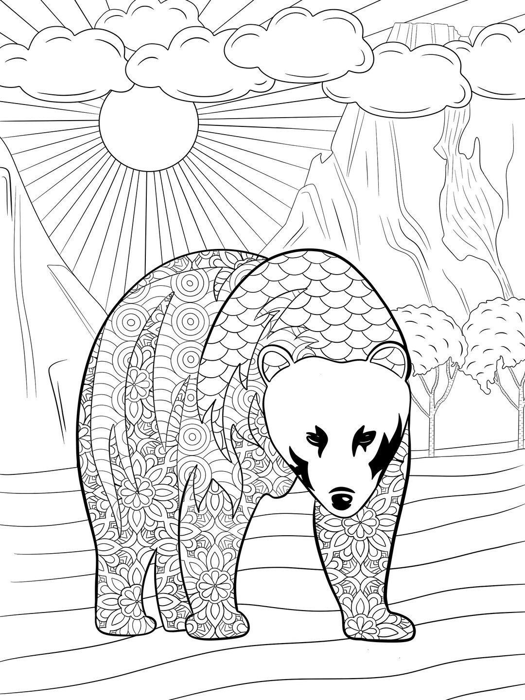 Huge Bear Coloring Poster in Sizes 24x32 or 36x48, Home Decor, Wall Art ...