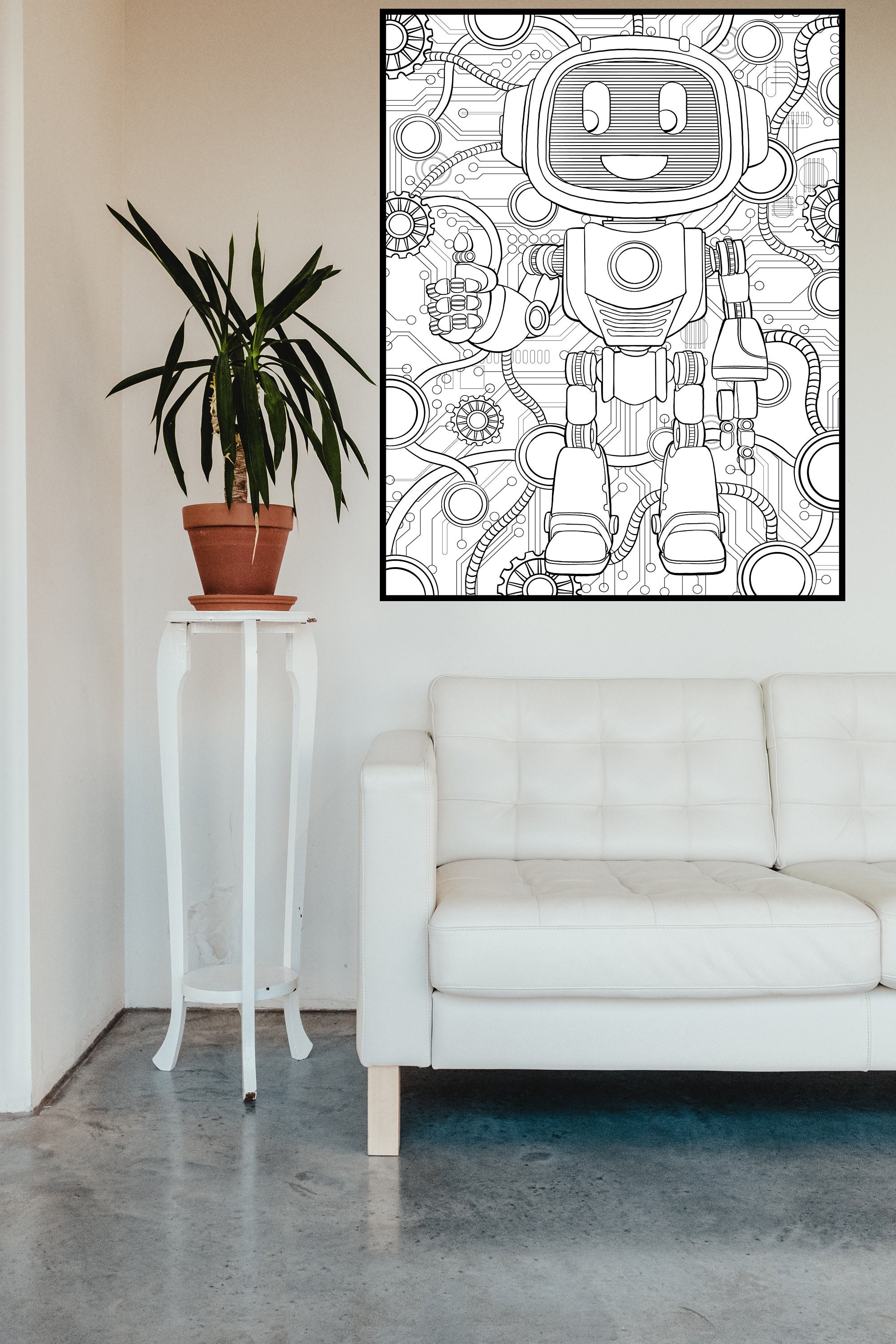 Huge Robot Coloring Poster in Sizes 24x32 or 36x48, Home Decor, Wall ...