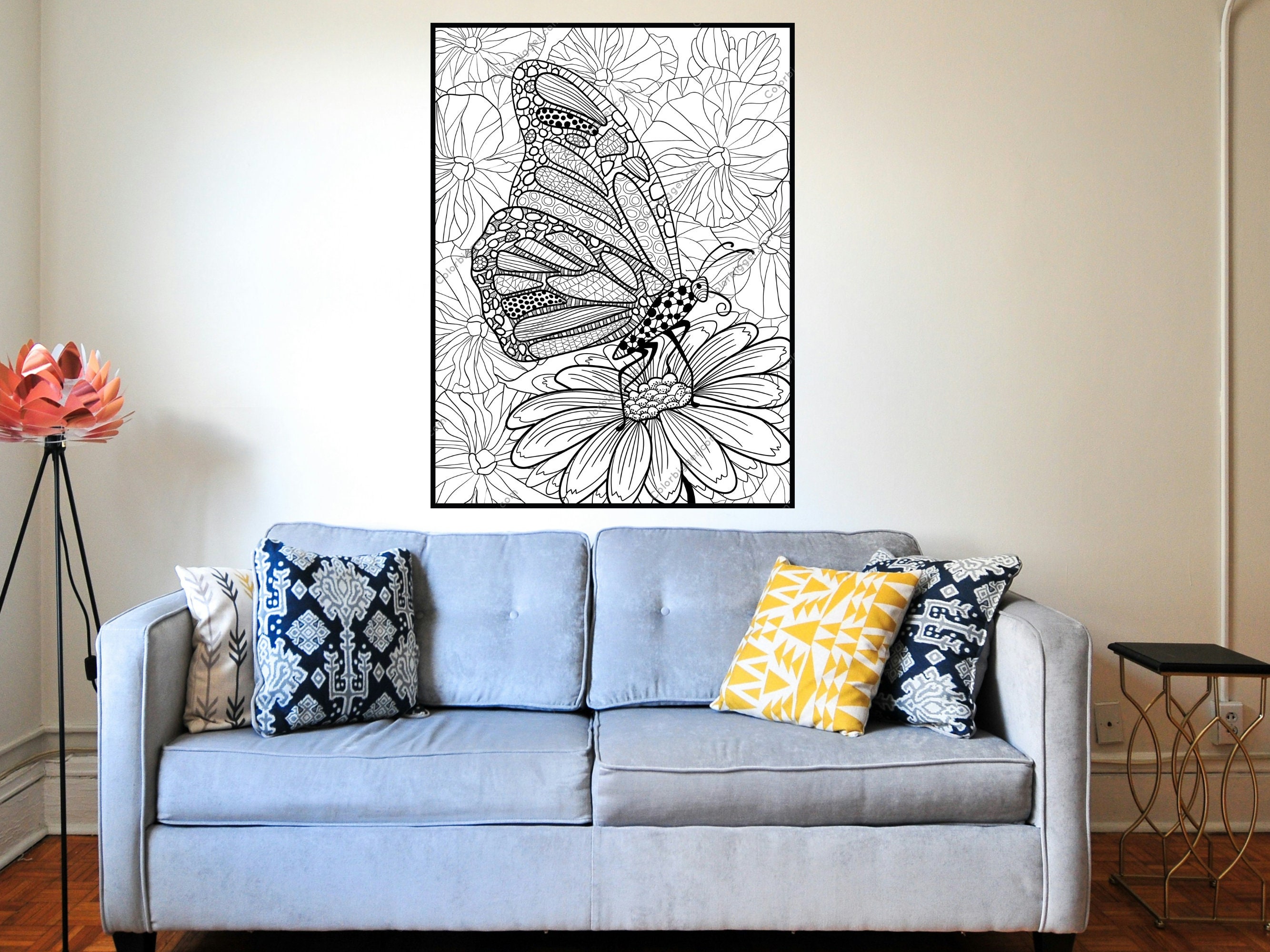 Huge Butterfly Coloring Poster in Sizes 24x32 or 36x48, Home Decor ...