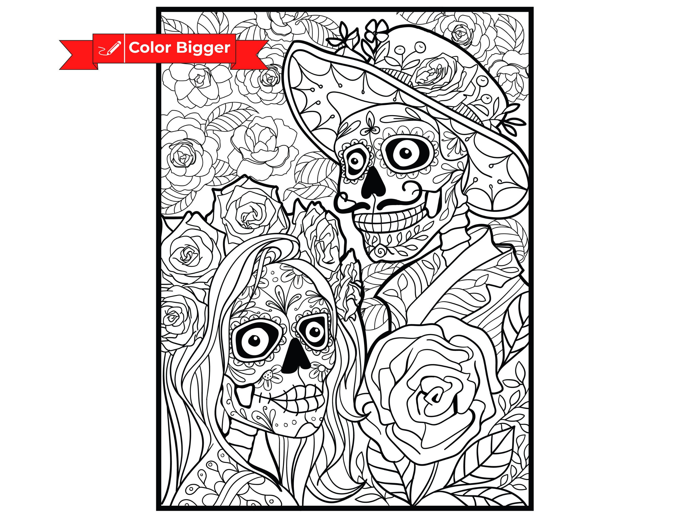 Huge Dia De Los Muertos Coloring Poster in Sizes 24x32 or - Etsy