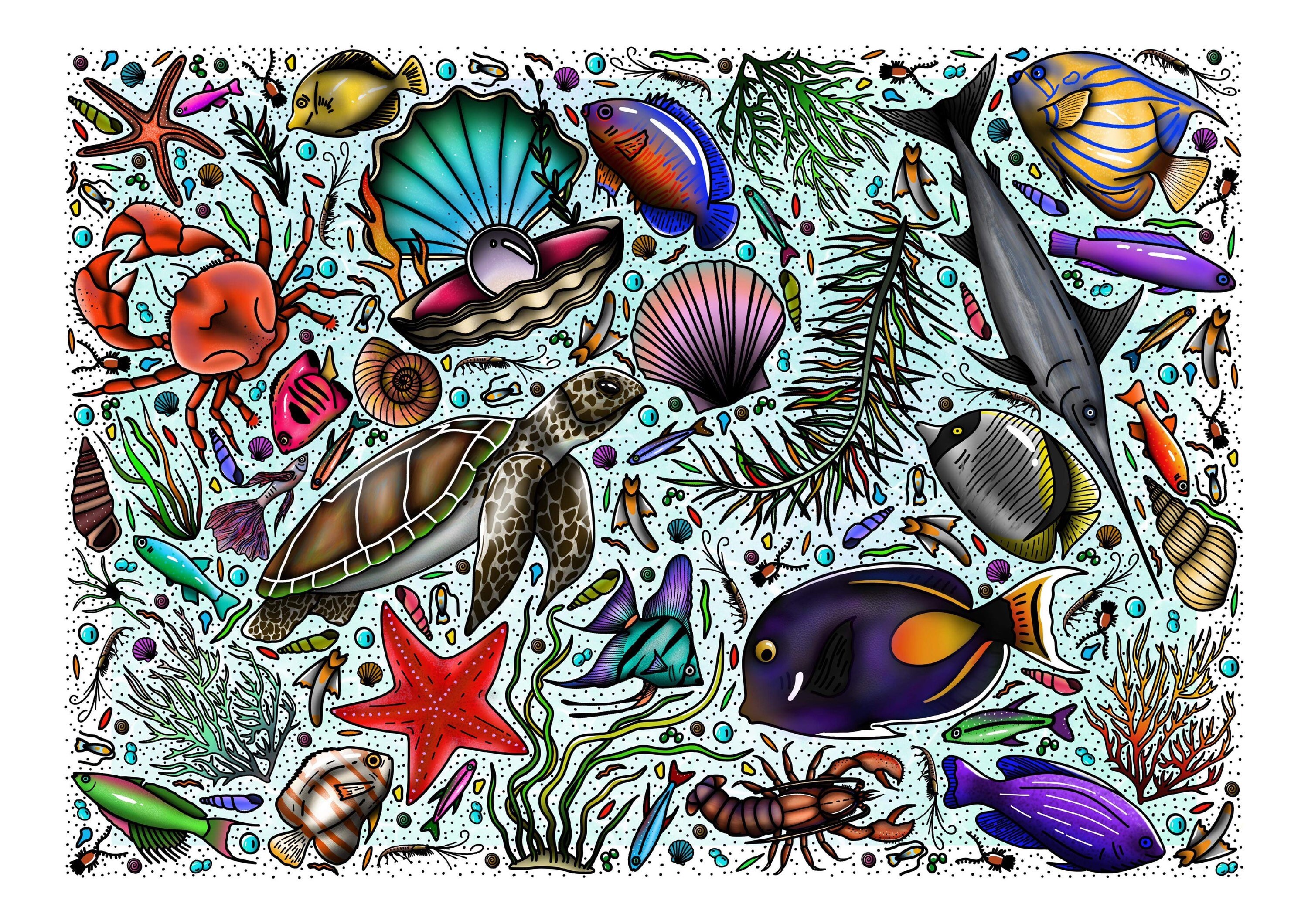 Sea Life Print Traditional Tattoo Neo Traditional Tattoo Flash Art ...