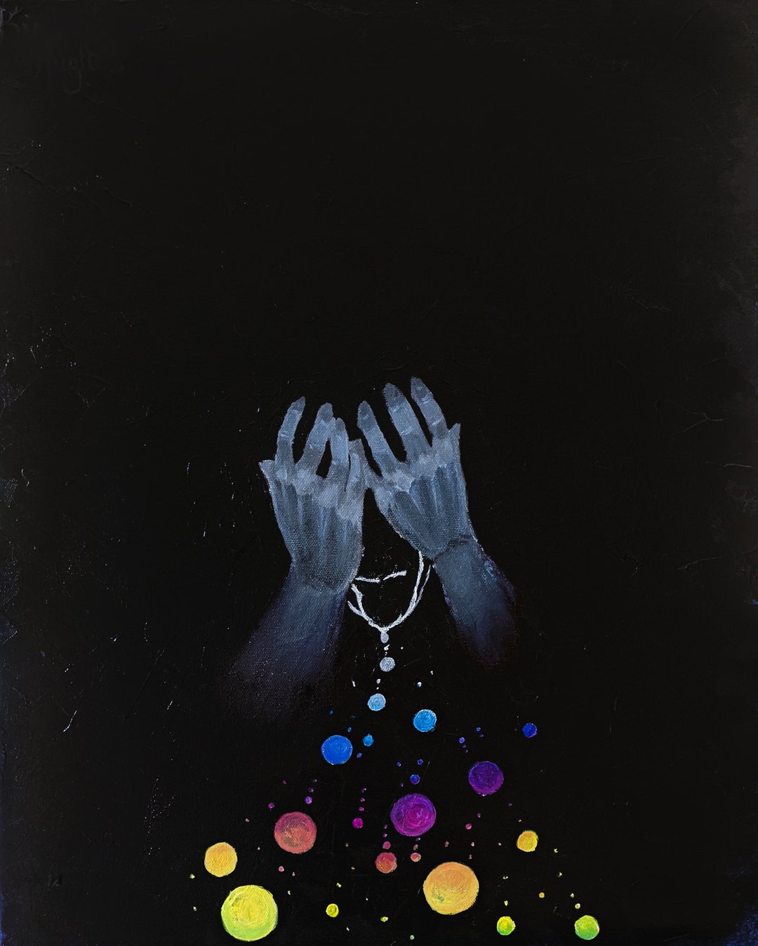 Grief, Art Print of Acrylic Painting With Dark Background and Pops of ...