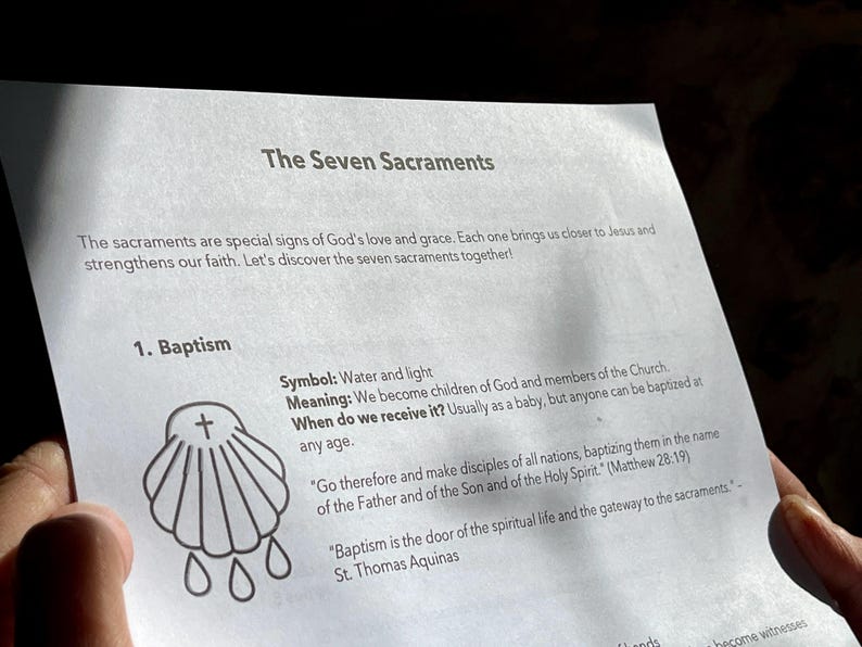 The Seven Sacraments – Catholic Printable PDF (A4) | Catechism Teaching ...