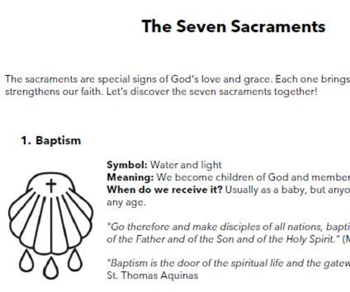 The Seven Sacraments – Catholic Printable PDF (A4) | Catechism Teaching ...