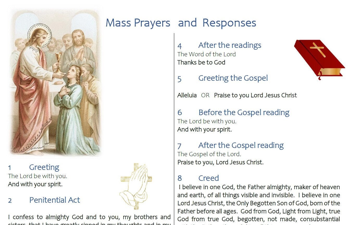 Mass Prayers and Responses - TO PRINT - A4 Recto Verso Pdf - Etsy