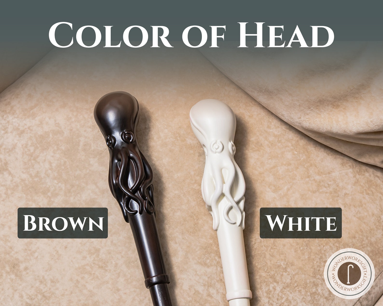 White Octopus Head Walking Cane, Fantasy Walking Cane, Wood Walking ...