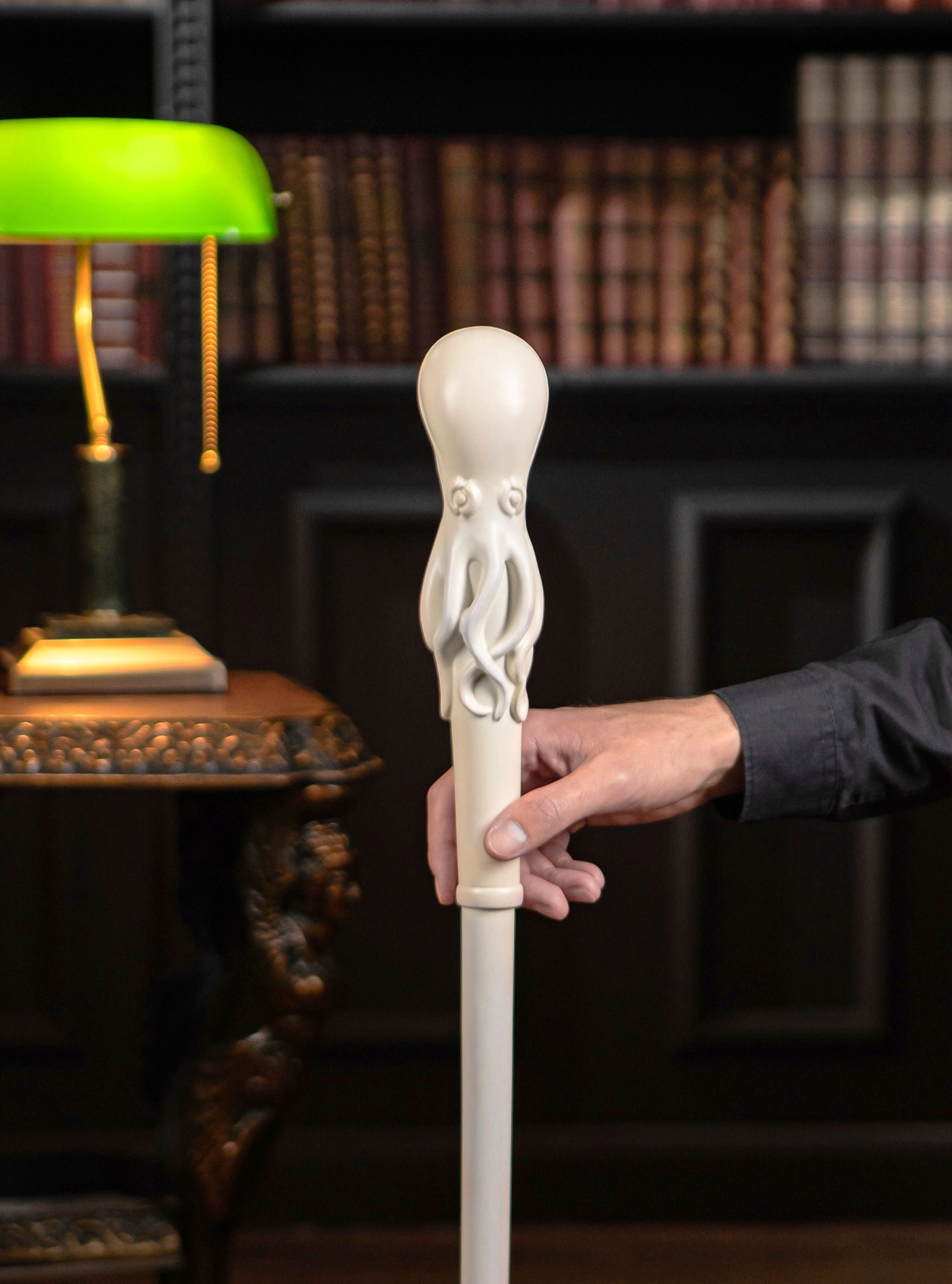 White Octopus Head Walking Cane, Fantasy Walking Cane, Wood Walking ...