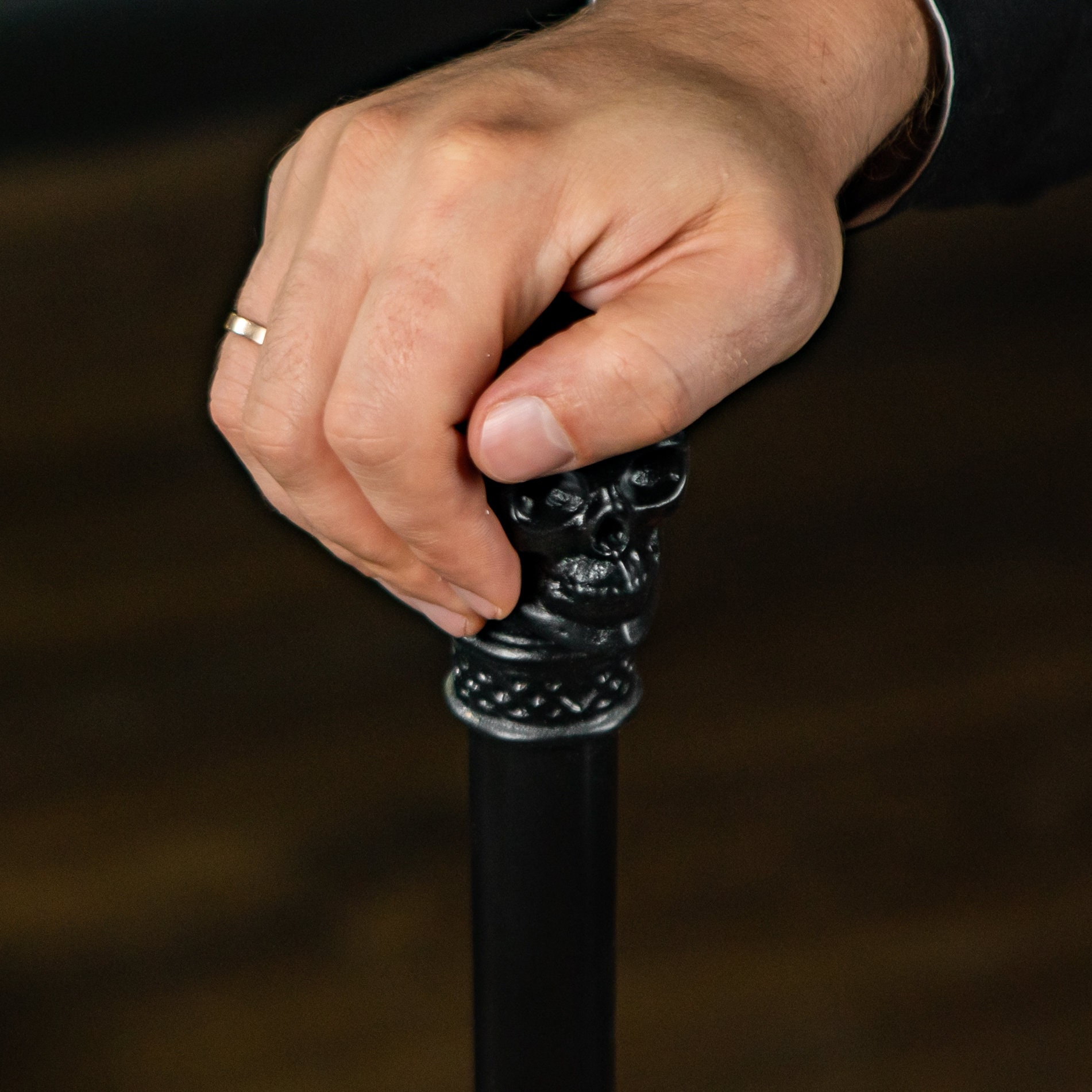 Hand Carved Skull Handle Walking Stick, Custom Black Skull Cane for Men ...