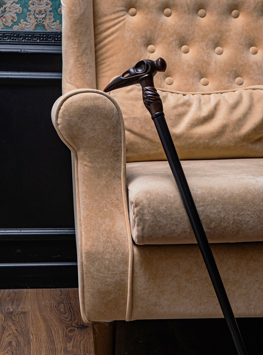 Gothic Cane, Fantasy Cane, Wood Walking Stick, Raven Handle Cane ...