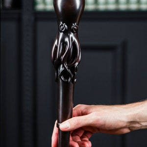 Wooden Walking Cane With Octopus Handle, Hand Carved Walking Stick for ...