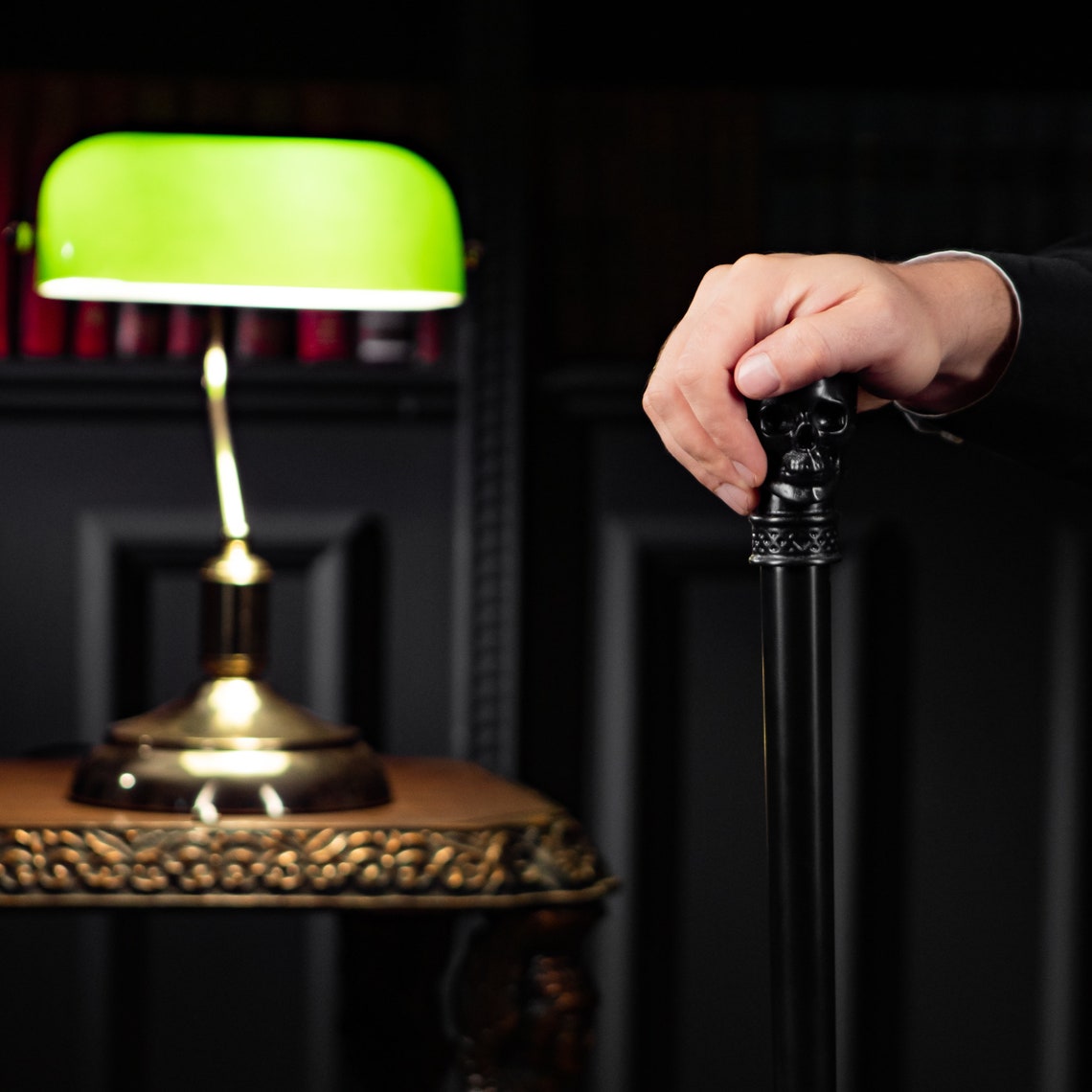 Hand Carved Skull Handle Walking Stick, Custom Black Skull Cane for Men ...