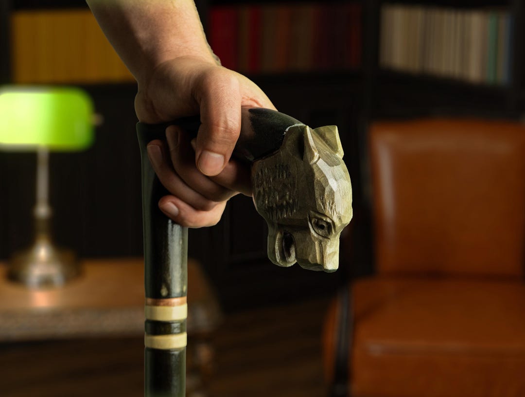 Wizard Wooden Walking Staff Cane for Men, Carved Bear Walking Stick ...