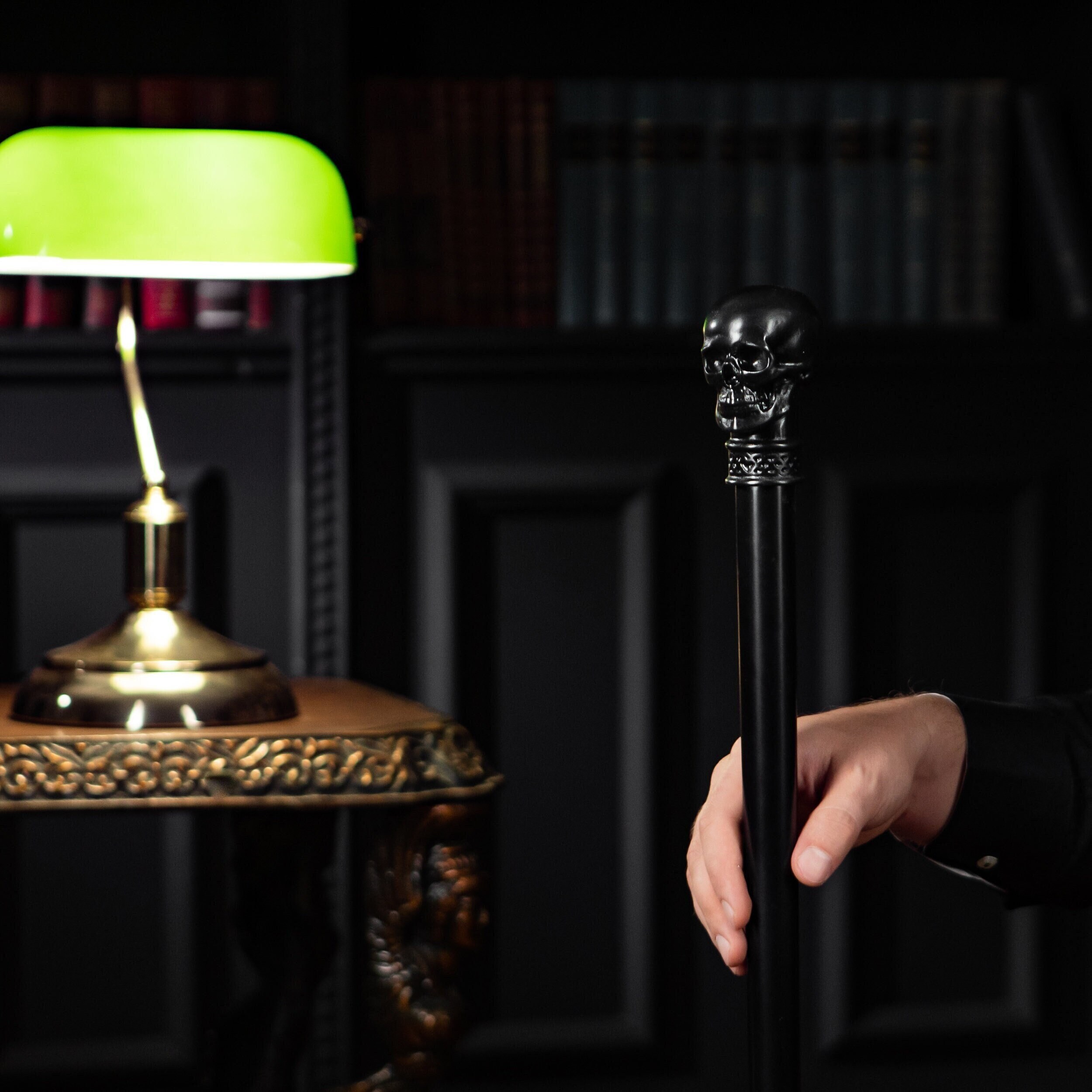 Hand Carved Skull Handle Walking Stick, Custom Black Skull Cane for Men ...