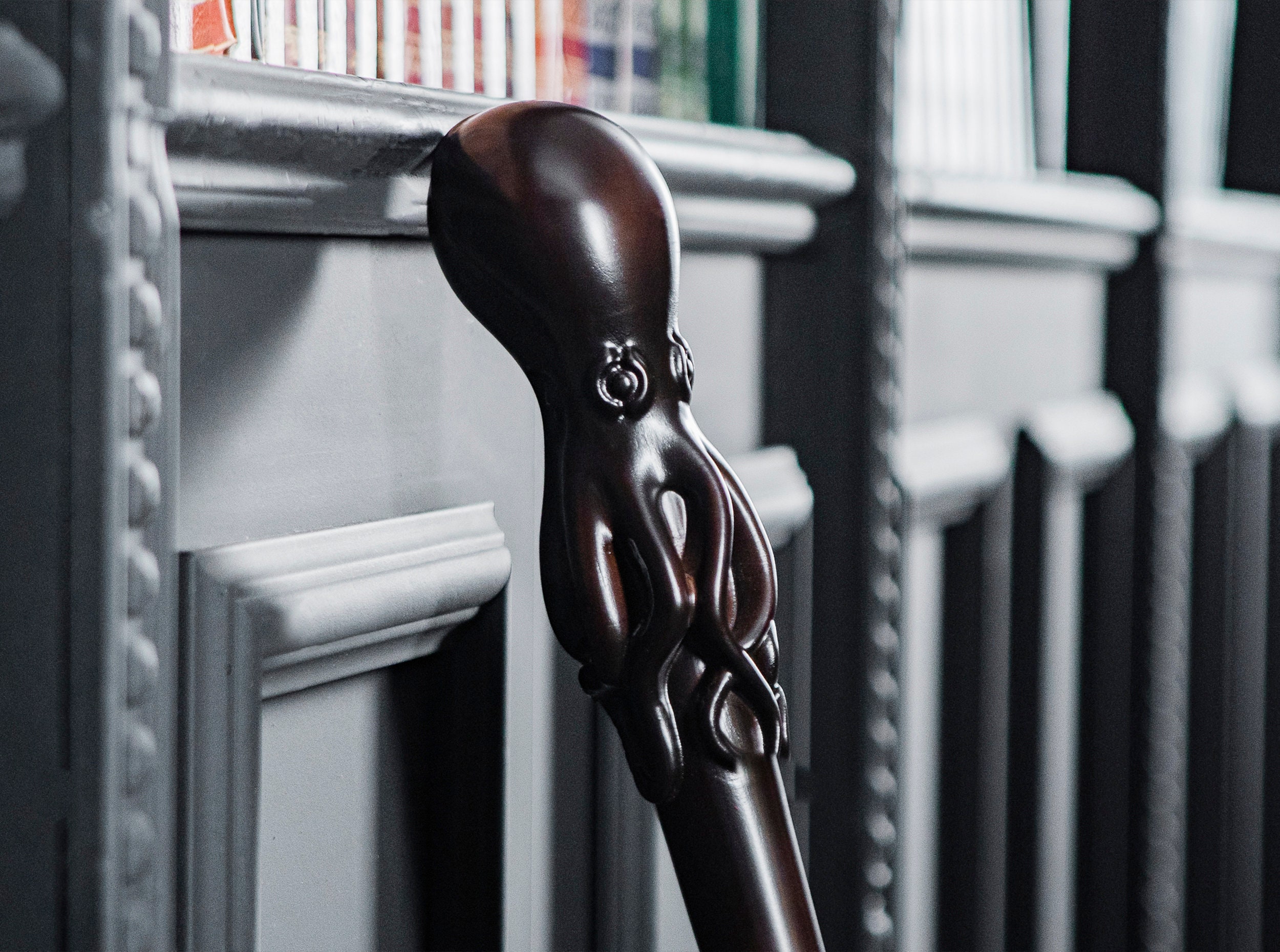 White Octopus Head Walking Cane, Fantasy Walking Cane, Wood Walking ...