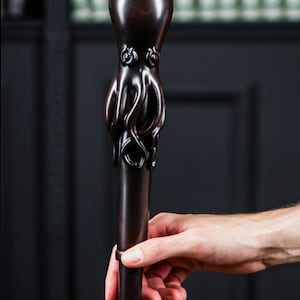 White Hand Carved Staff, Knob Handle Octopus Walking Cane, Unique ...