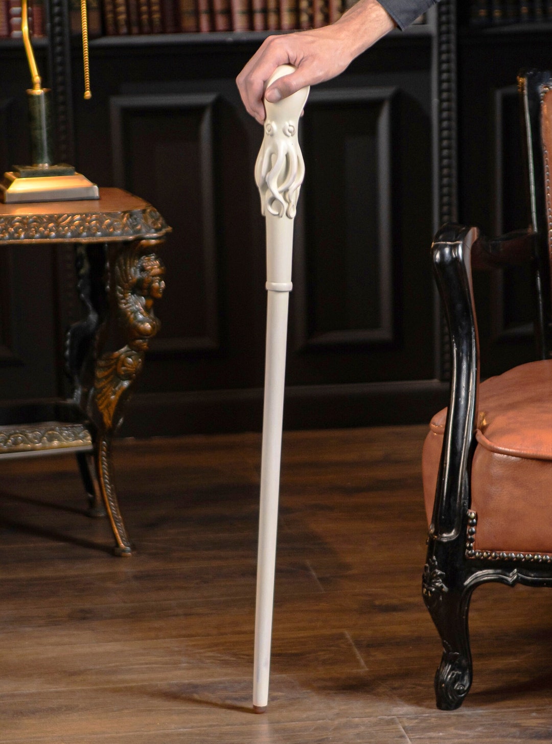 White Hand Carved Staff, Knob Handle Octopus Walking Cane, Unique ...