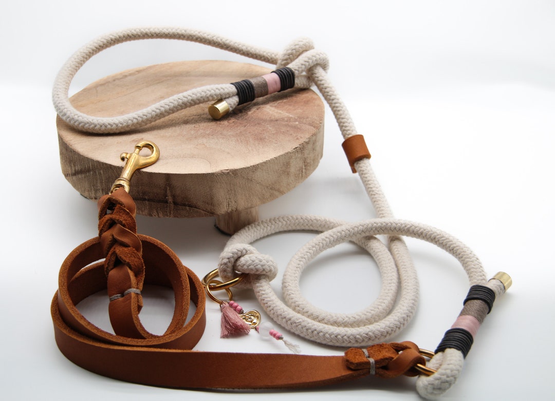Retriever Leash With Pull Stop | Moxon Leash | Cream & Cognac ...