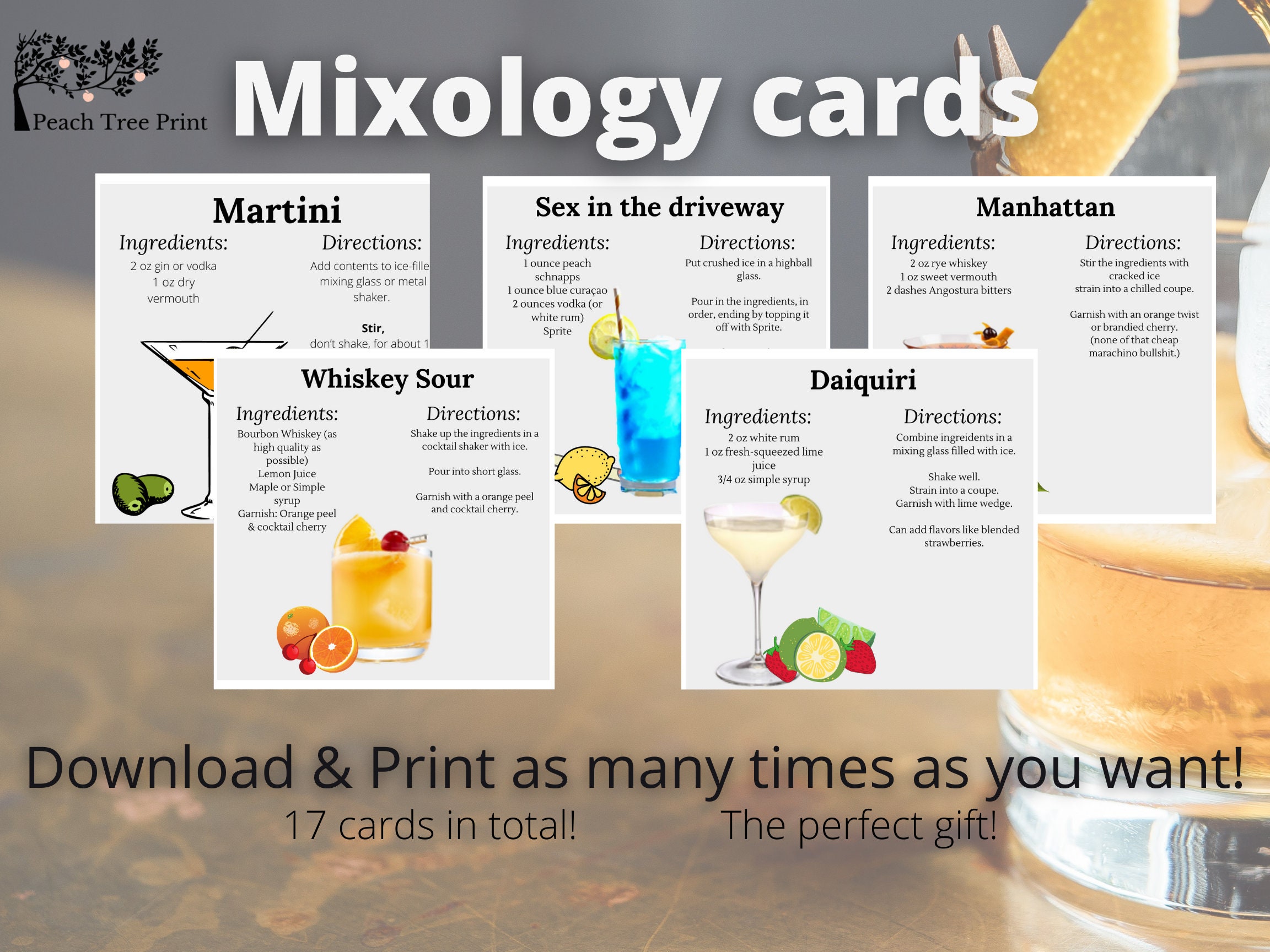 Printable Mixology Recipe Cards Download - Etsy España