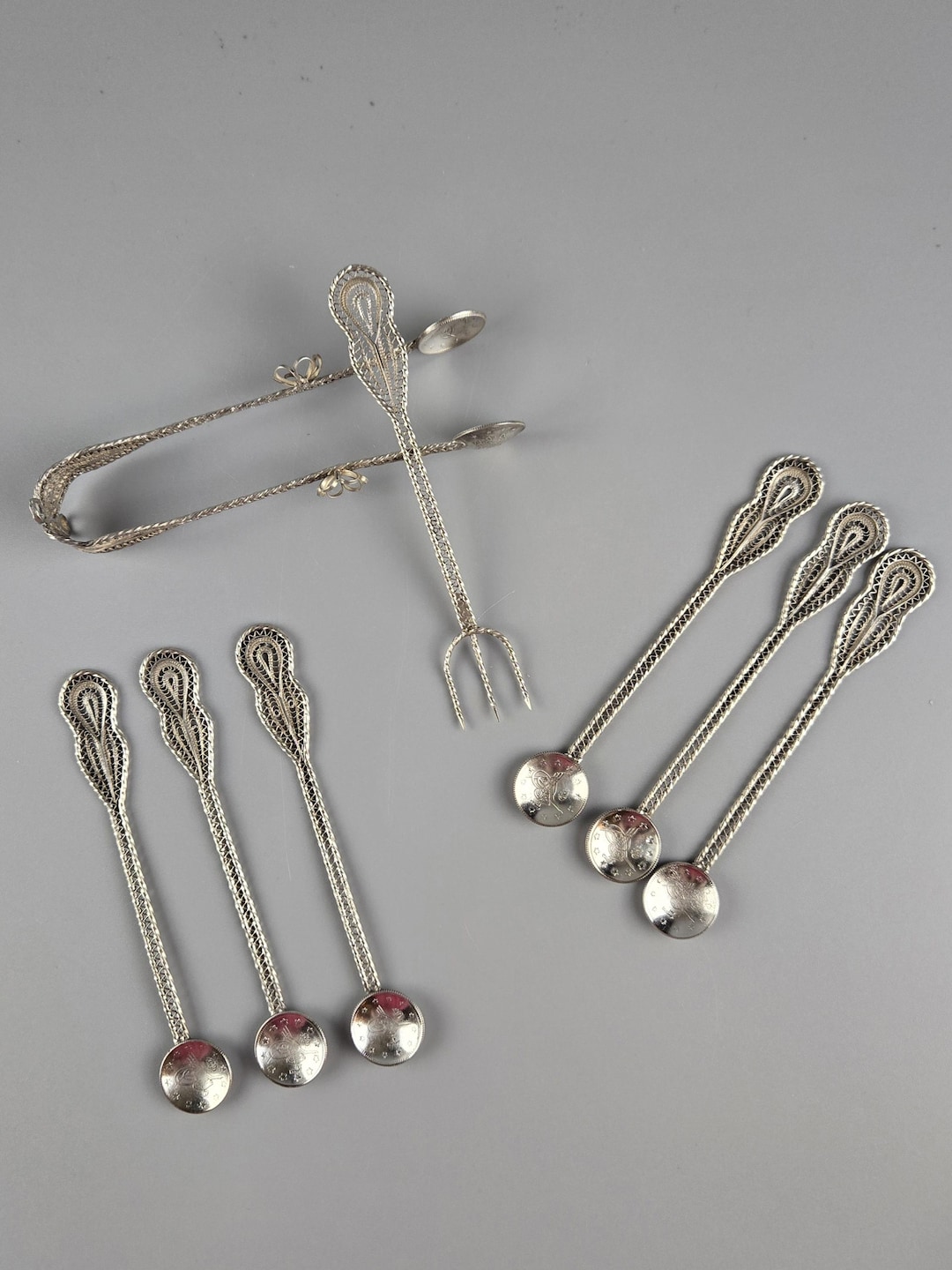 Antique Ottoman Coin Spoon Set | Turkish Silver Sherbet Flatware ...