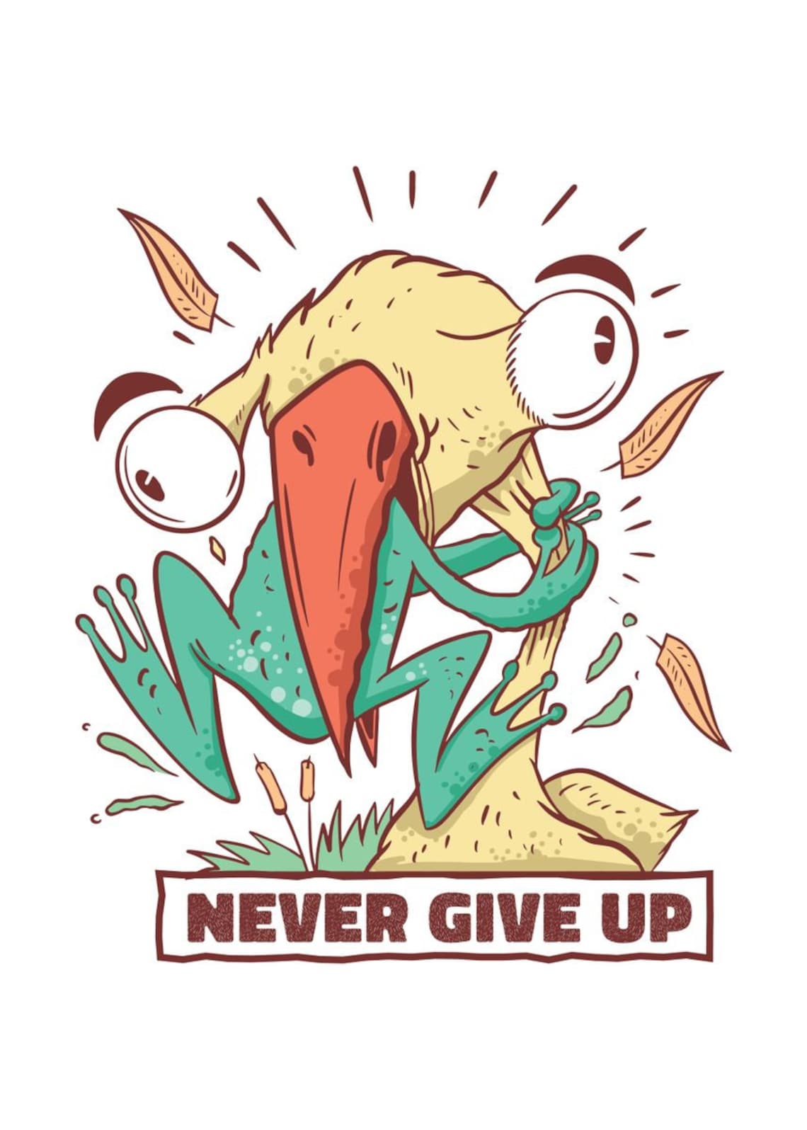 Never give up Frog Poster | Etsy