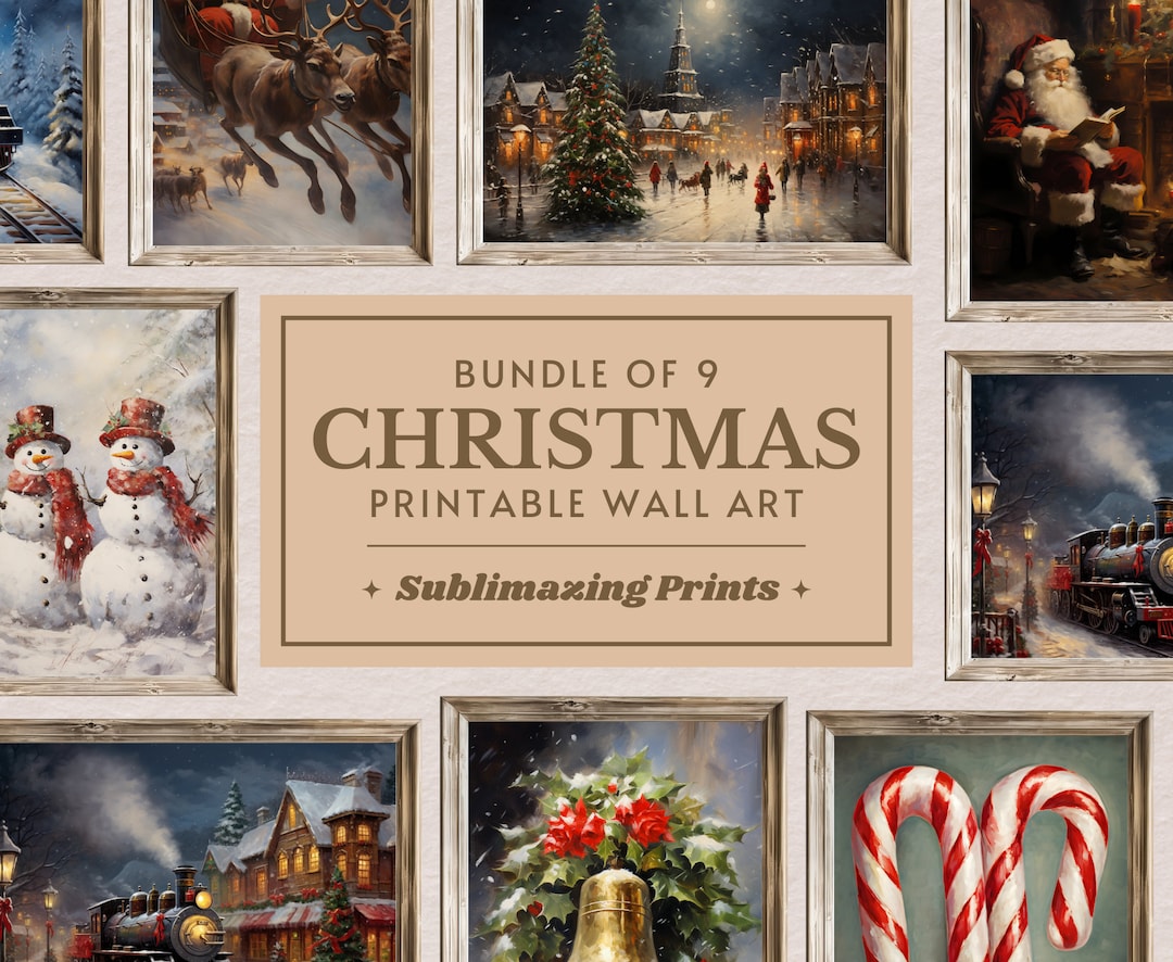 Printable Vintage Christmas Prints Set of 9 Christmas Wall - Etsy