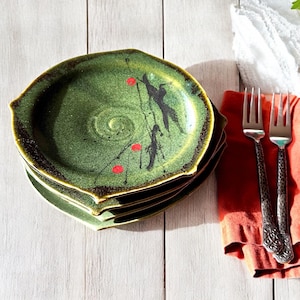 Ceramic Side Plates, Rustic Square Appetizer Plates, Jade Green Glaze ...