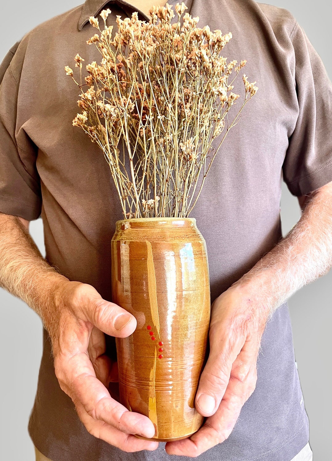 Wood Fired Stoneware Vase, Cylinder Vase, Tall Flower Vase, Handmade ...