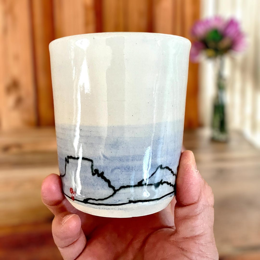 Ceramic Mug No Handle, Handleless 8 Oz Coffee Cup, Blue White Tea Cup ...