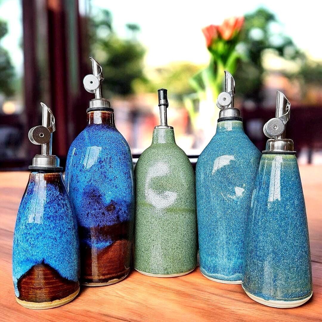 Ceramic Oil Bottle With Thumb Indent, Oil Dispenser, Oil Pourer, Oil ...