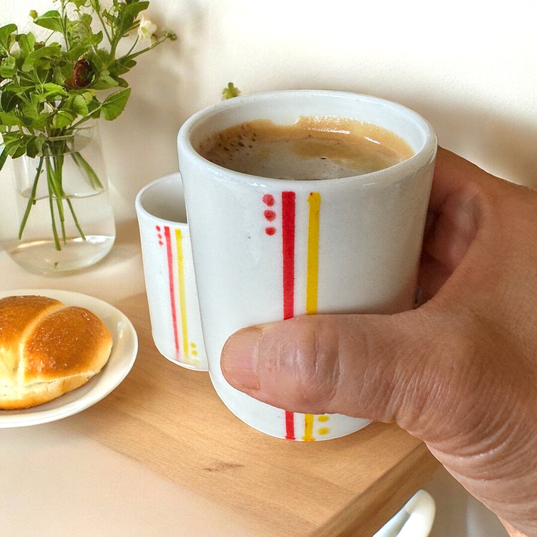 White Pottery Mug, Small Ceramic Cup, No Handle Tea Cup, Handleless ...