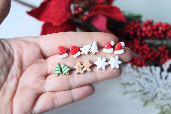 Christmas Earrings Tiny Stud Earrings Polymer Clay Earrings Christmas Stud Earrings Stud Pack Gingerbread Man Christmas Tree snowflake Etsy Ireland