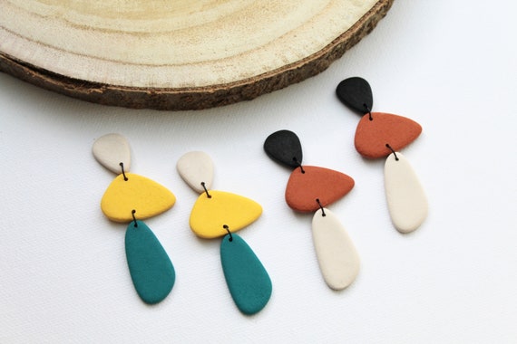 Polymer Clay Earrings Statement Earrings Stone Earrings Minimalist Earrings Autumn Earrings Fall Ochre Brown Boho Earrings Handmade Etsy