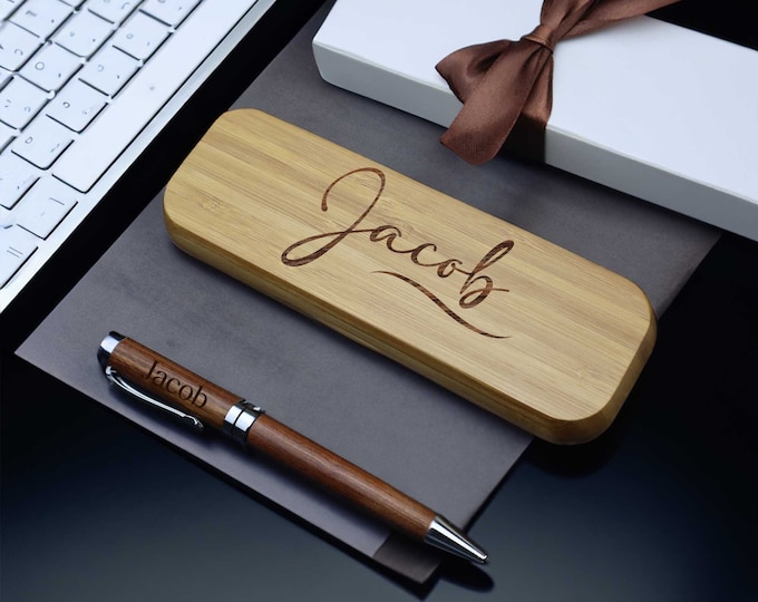Personalized Wooden Pen Box, Custom Pen Holder Box, Laser Engraved Pen ...