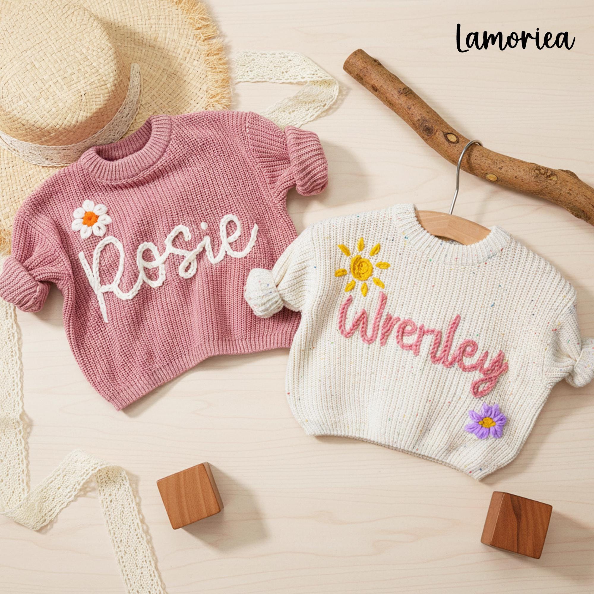 Custom Handmade Embroidery Sweaters, Baby Name Sweater, Knitted Baby ...